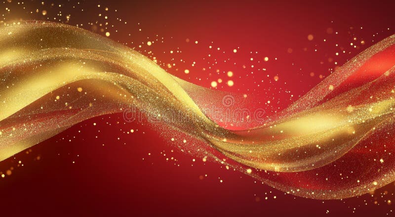 Golden Wave and Particles on Red Gradient Background for Abstract ...