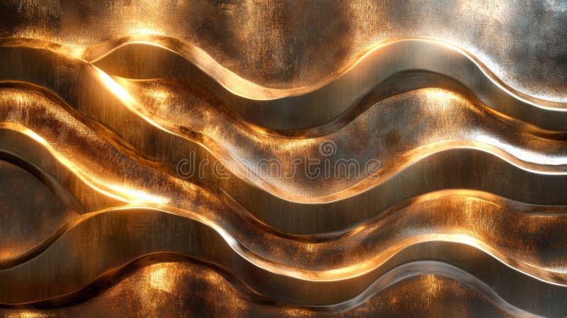Golden Wave Pattern Abstract Metal Wall Art Stock Illustration ...