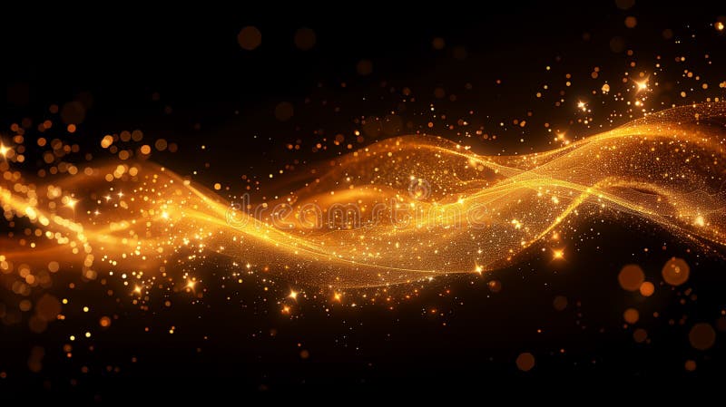 Golden Wave with Sparkles on Black Background Stock Illustration ...