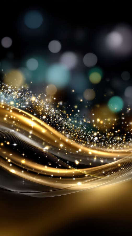 Golden Wave with Sparkling Lights on a Black Backdrop, Festive Design ...