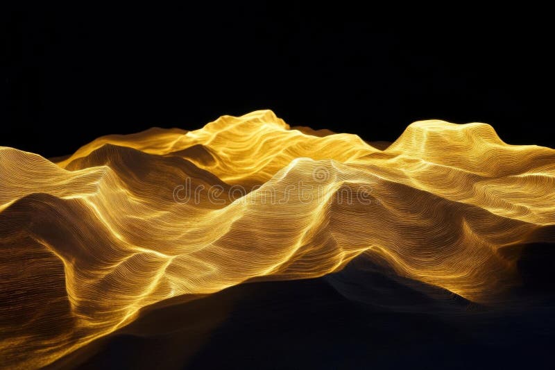 Golden Waves, Abstract Landscape of Light and Lines Stock Illustration ...