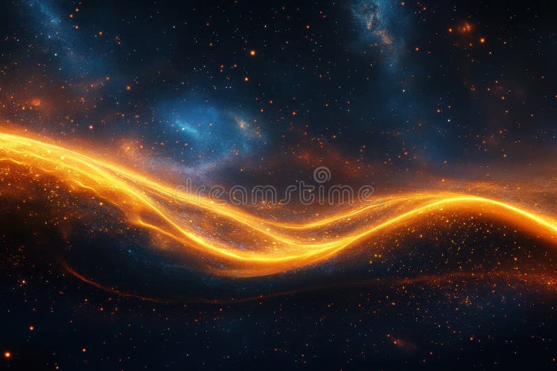 Golden Waves of Light Flowing through a Starry Cosmic Landscape in Deep ...