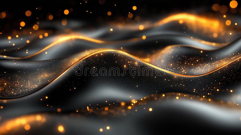 Golden Waves of Light Shimmer Across a Dark Surface, Creating a ...