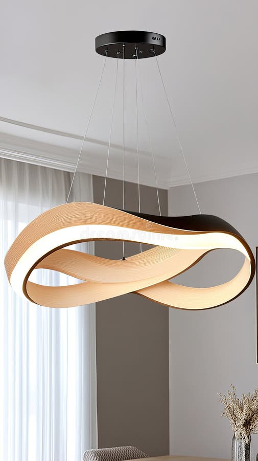Golden Wavy Ceiling Light Hangs Over a Stylish Dining Table, Enhancing ...