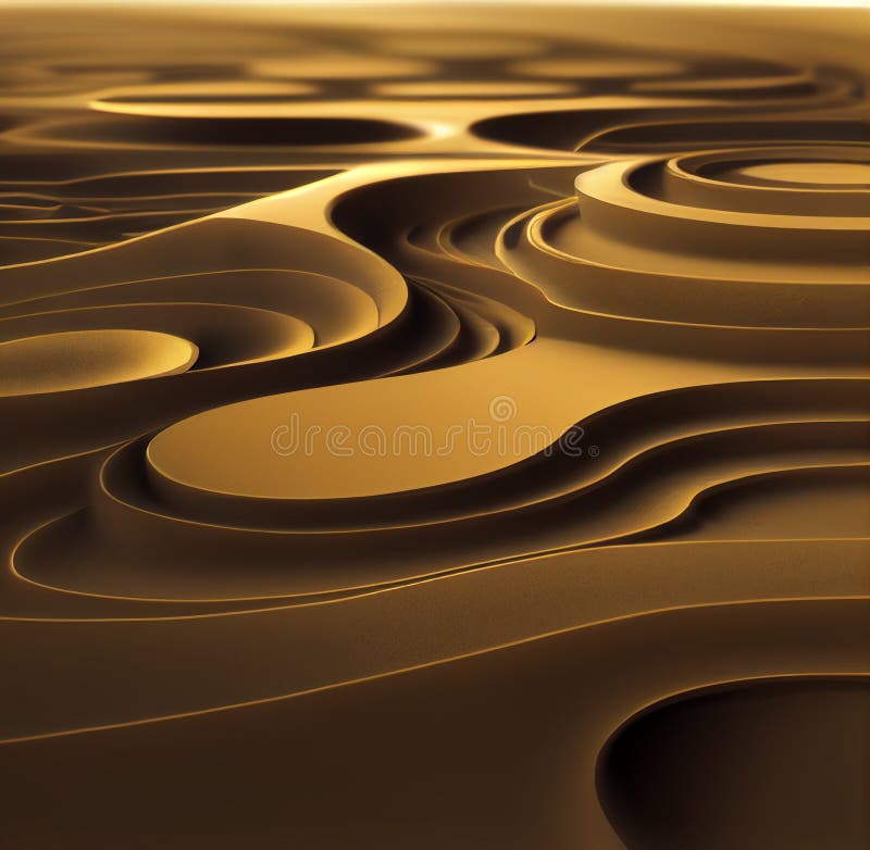 Golden Wavy Surface in Imaginary Space Render Stock Illustration ...