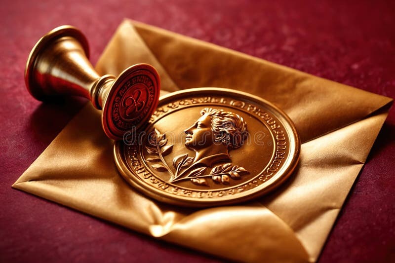Golden Wax Seal on Envelope Stock Illustration - Illustration of emblem ...