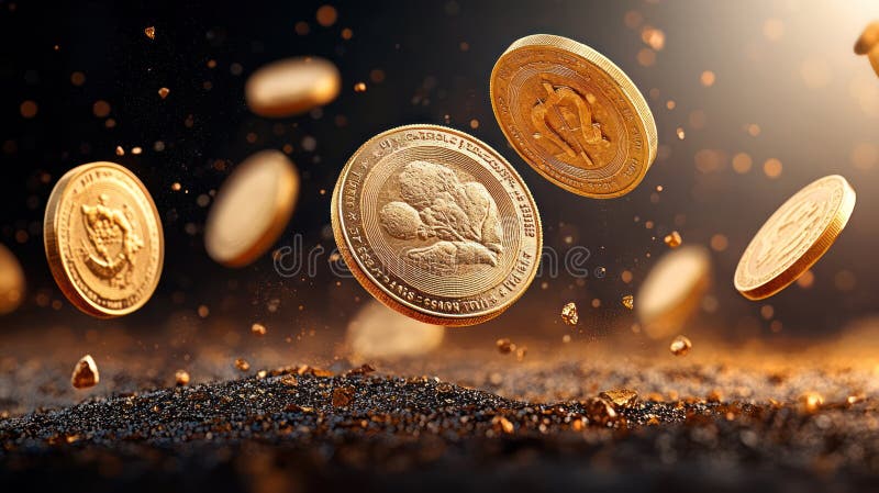 Golden Wealth in Motion: Floating Coins Stock Illustration ...