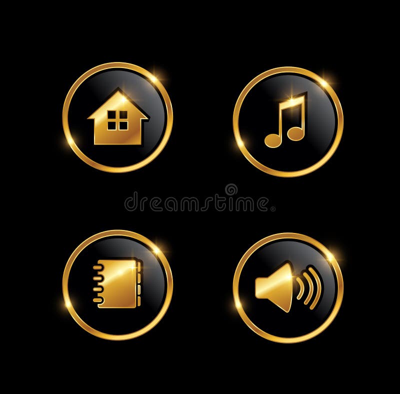 Golden Web Development Icon Set Stock Vector - Illustration of button ...