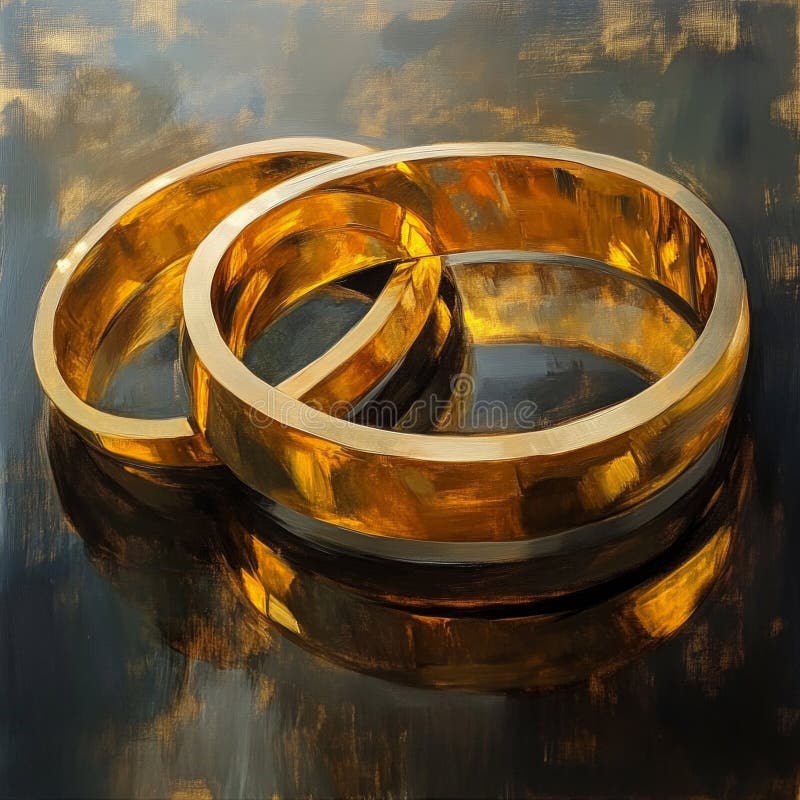 Golden Wedding Bands on Reflective Surface, Symbolizing Love and ...