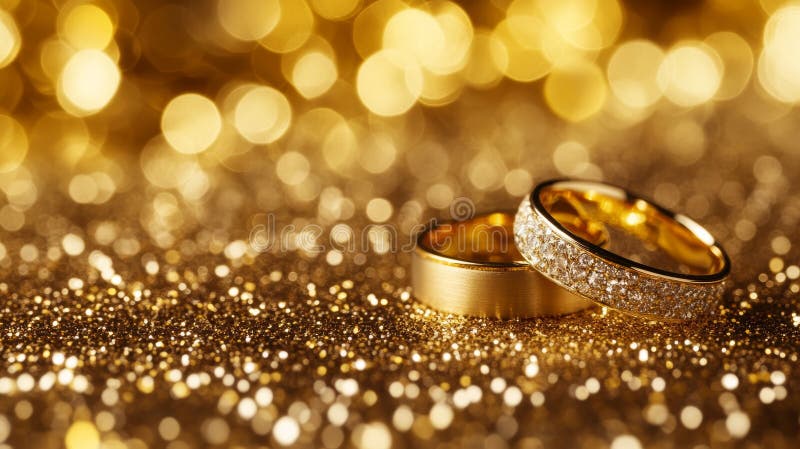 Golden Wedding Bands on a Sparkling Background, Perfect for Adding Text ...