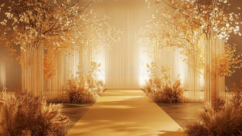 Golden Wedding Decor with Illuminated Path Stock Illustration ...