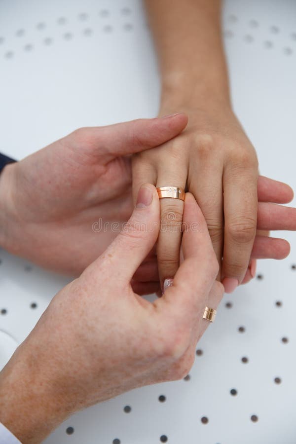 Golden Wedding Rings on Couple Hands Stock Image - Image of celebration ...