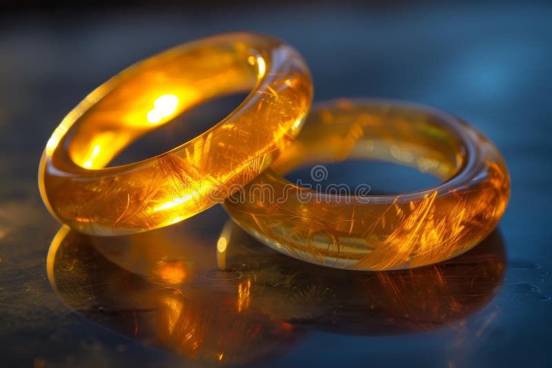 Golden Wedding Rings on Reflective Surface Stock Image - Image of ...