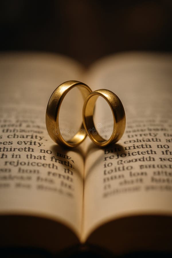 Golden Wedding Rings Resting on an Open Book Showcasing Timeless Love ...