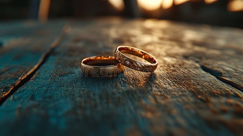 Golden Wedding Rings Set Against a Magical Golden Hour Backdrop, with ...