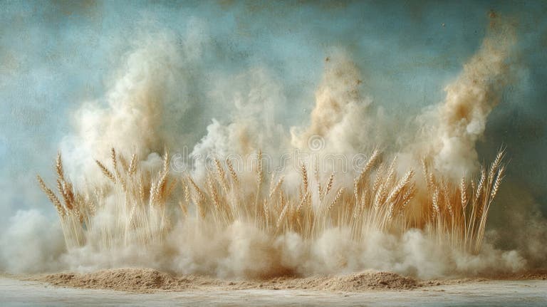 Golden Wheat Exploding in Dust Cloud Background Stock Illustration ...