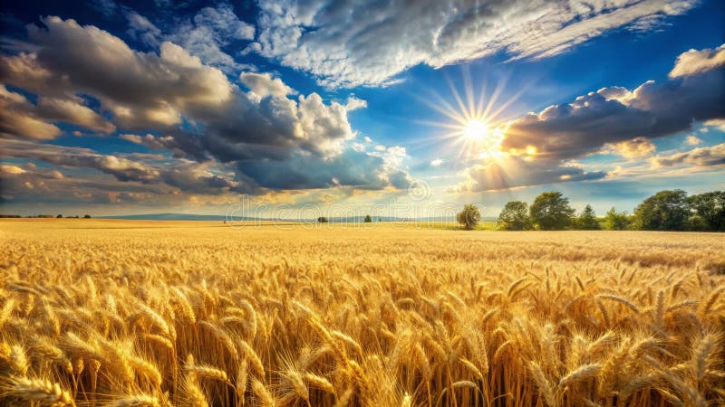 Golden Wheat Field Basking in the Warm Glow of a Sunset with Dramatic ...