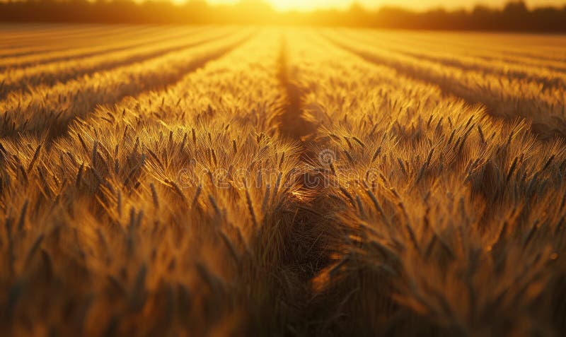 Golden Wheat Field, Endless Rows Stock Image - Image of season ...
