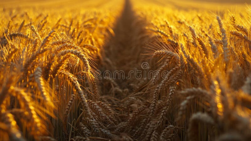 Golden Wheat Field with a Path through the Center Stock Illustration ...