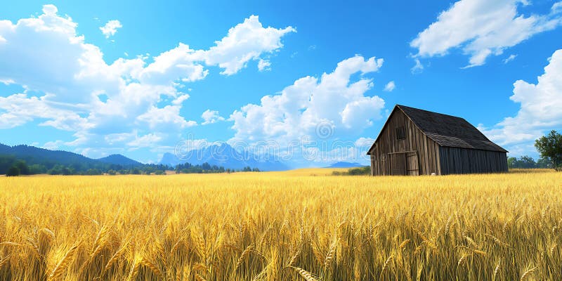 Golden Wheat Field with a Rustic Barn Under the Sunset Wallpaper ...