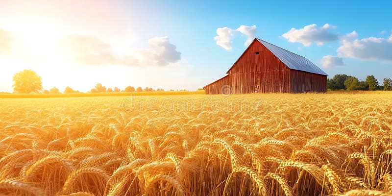 Golden Wheat Field with a Rustic Barn Under the Sunset Wallpaper ...