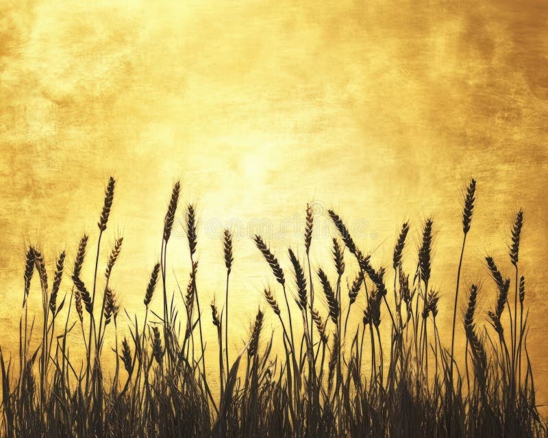 Golden Wheat Field Silhouette Wall Art Stock Illustration ...