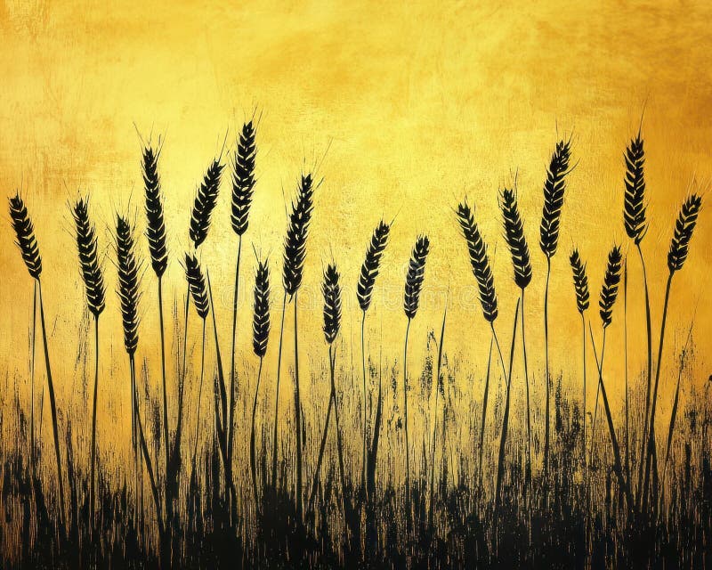 Golden Wheat Field Silhouette Wall Art Stock Illustration ...