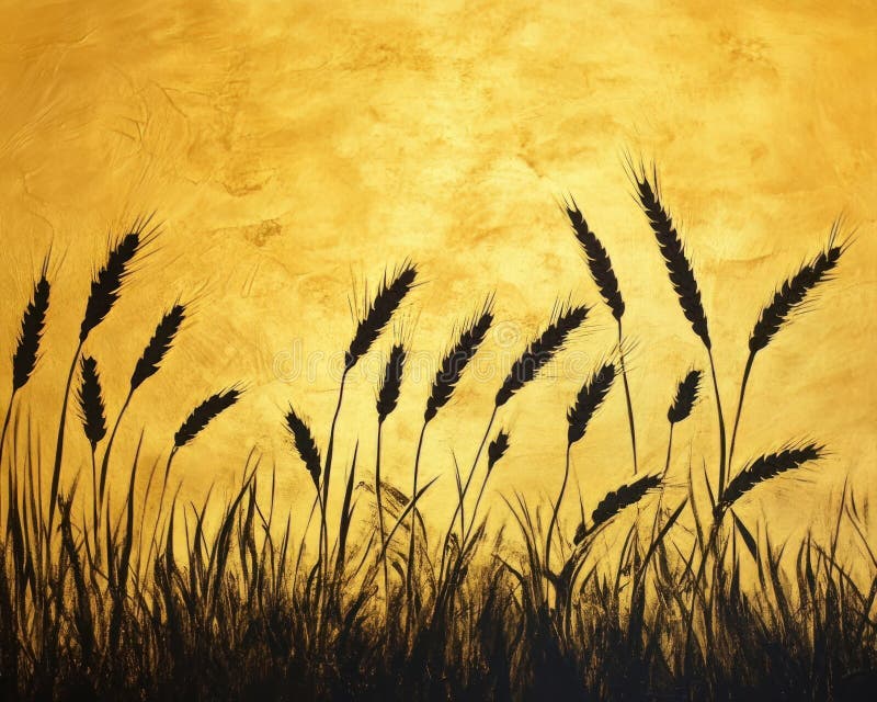 Golden Wheat Field Silhouette Wall Art Stock Illustration ...