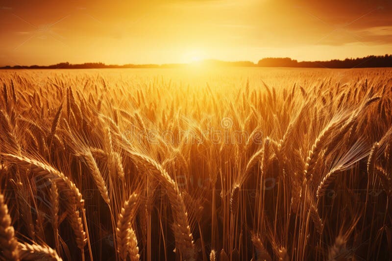 Golden Wheat Field with Sun Stock Illustration - Illustration of ...