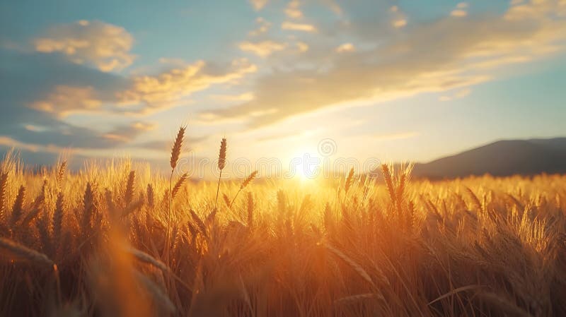 Golden Wheat Field Sunset Background Image Stock Illustration ...