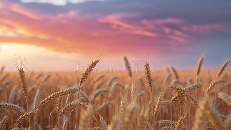 Golden Wheat Field Sunset Dramatic Sky Landscape Stock Image - Image of ...