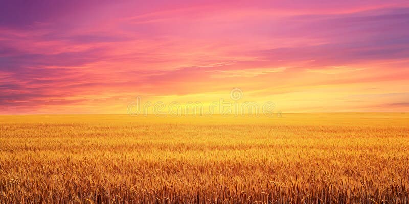 Golden Wheat Field Sunset Landscape Stock Illustration - Illustration ...