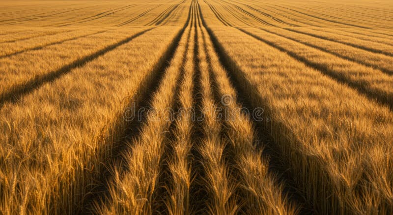 Golden Wheat Field at Sunset with Parallel Rows Stock Illustration ...