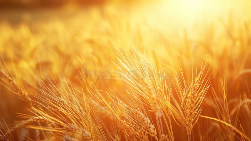 Golden Wheat Field at Sunset with Sun Flare Stock Illustration ...