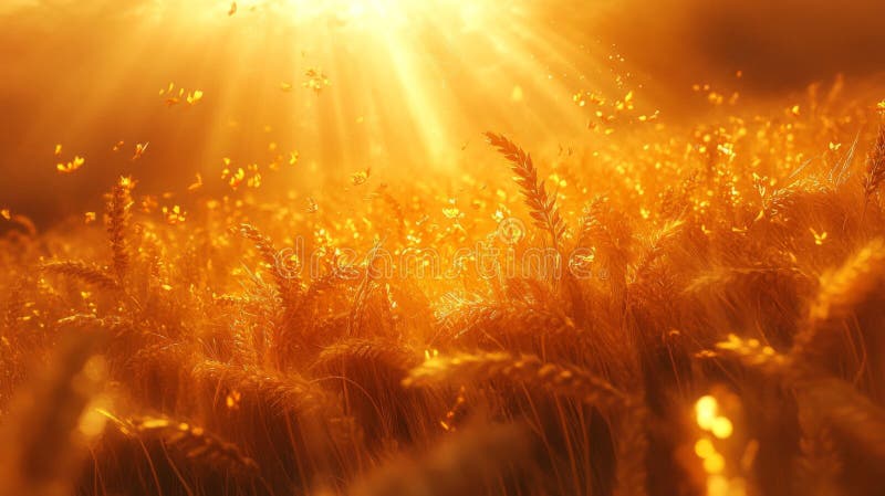 Golden Wheat Field at Sunset with Warm Sunbeams Stock Illustration ...