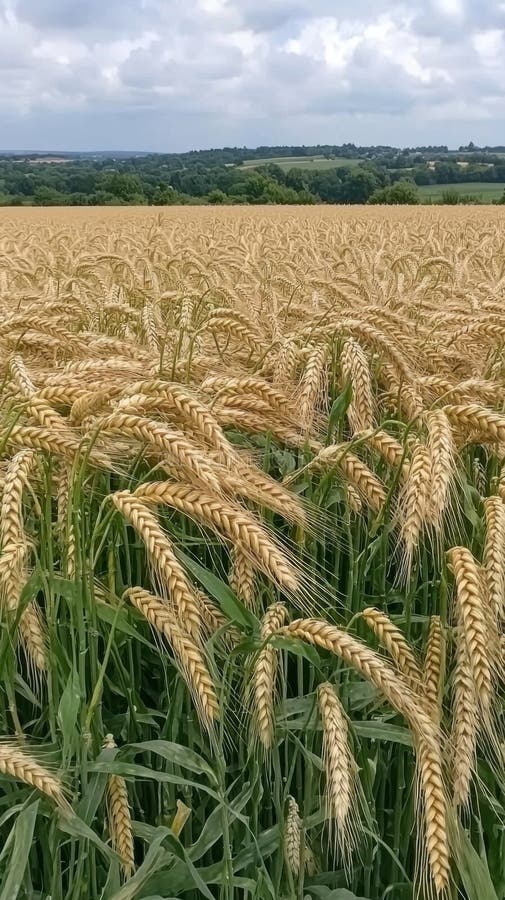 Golden Wheat Field Under Clear Blue Sky with Sunlight Casting Shadows ...