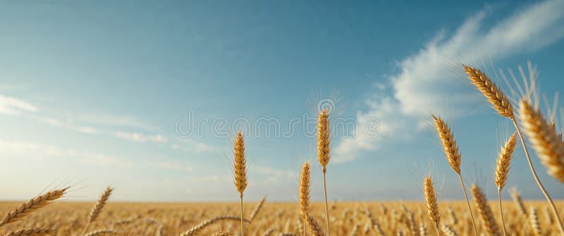 Golden Wheat Field Under a Sunny Blue Sky. Stock Photo - Image of ...