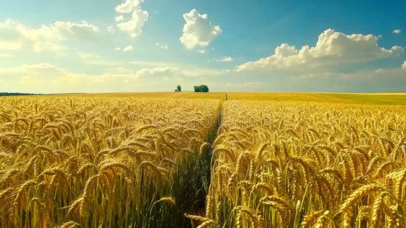 Golden Wheat Field Under a Sunny Sky Stock Illustration - Illustration ...