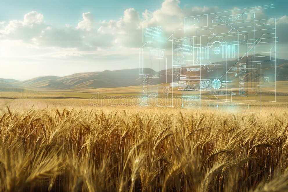 Golden Wheat Field with Virtual Holographic Data Interface. Stock Photo ...