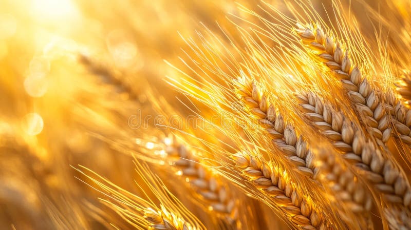 Golden Wheat Field with Wind Blowing on Wheat Spikes at Sunset Stock ...