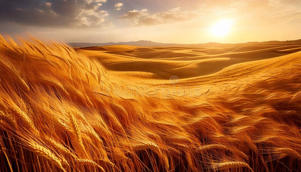 Golden Wheat Fields in Flowing Wave Patterns with Rustic Texture Stock ...