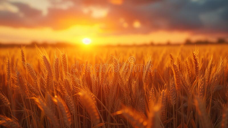 Golden Wheat Fields Glow in Rustic Sunset S Warm Embrace Stock ...