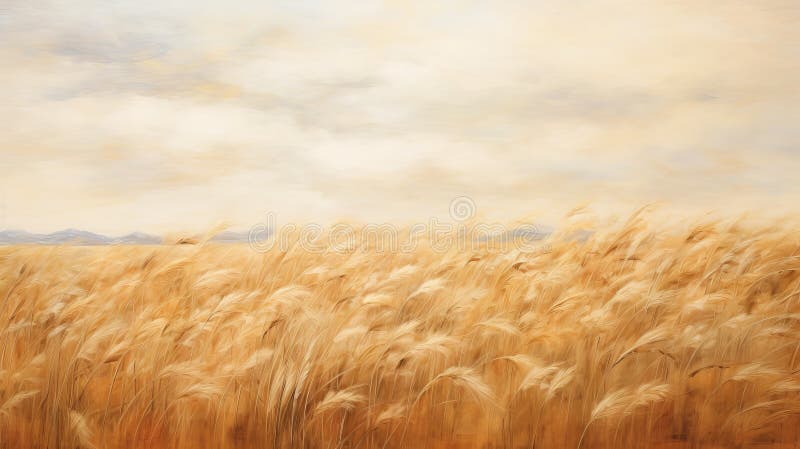 Golden Wheat Field: a Painterly Style Landscape Painting Stock ...