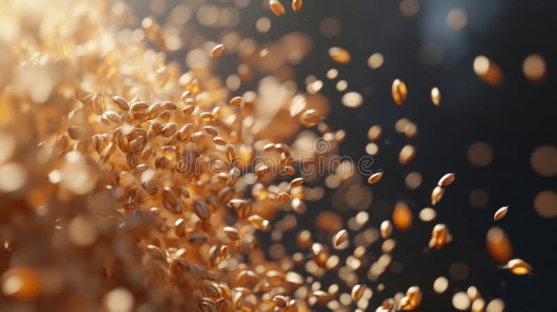 Golden Wheat Grains Falling on Dark Background Stock Illustration ...