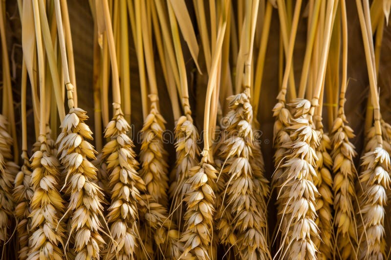 Golden Wheat Sheaves Arranged in a Row at Harvest Time Stock Image ...