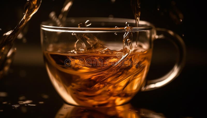 Golden Whiskey Poured into Glass on Dark Bar Table Reflection Generated ...