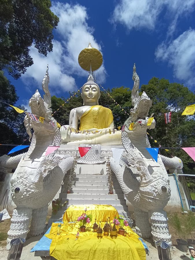 Golden and White Buddha Statues in the Thailand Temple Editorial ...