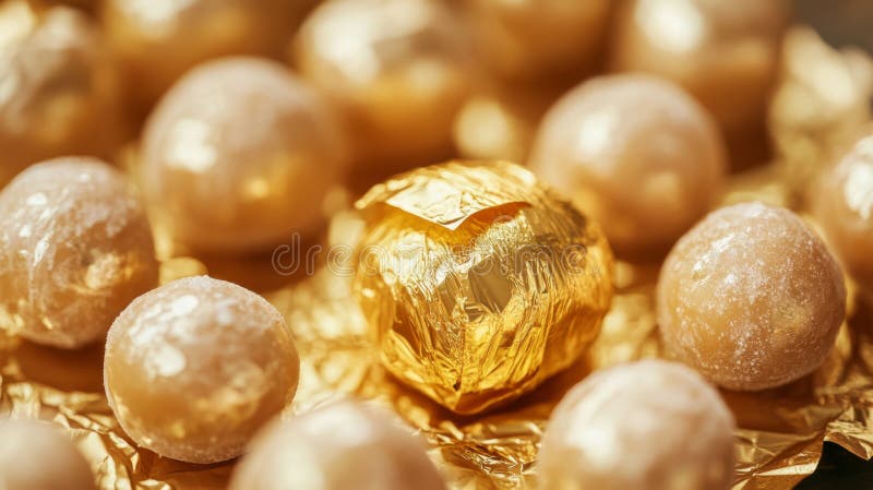 Golden and White Chocolate Candies on Foil Wrapper Stock Illustration ...
