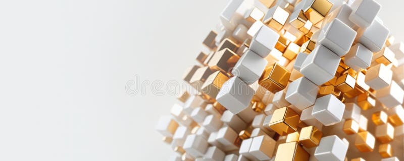Golden and White Cubes in 3D Structure Stock Image - Image of ...