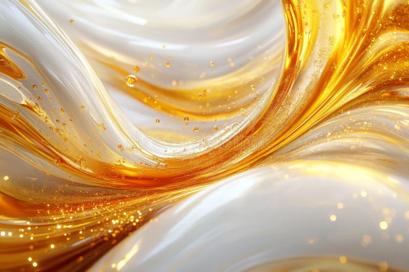 Golden and White Liquids Mixing, Swirling, and Creating a Mesmerizing ...